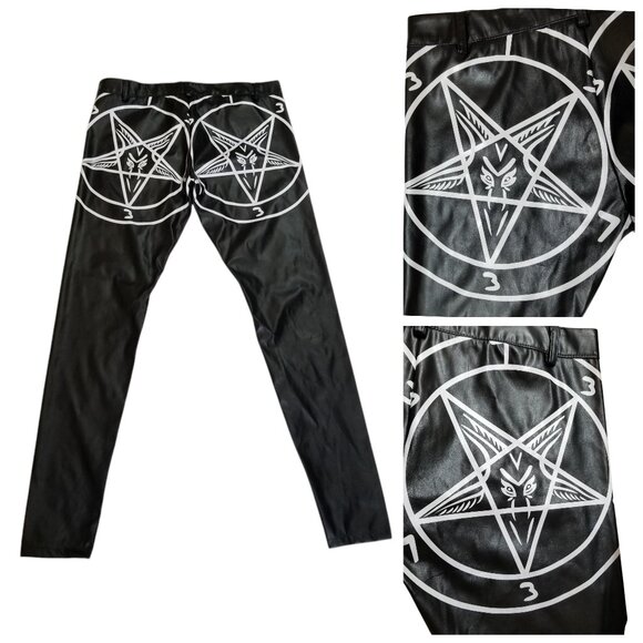 Pants & Jumpsuits | Goth Faux Leather Baphomet Pentagram Button Zip ...